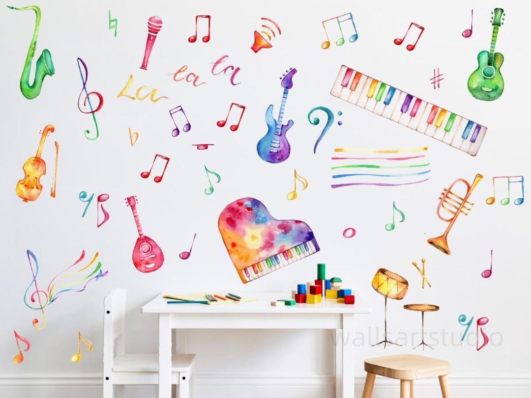 Watercolor Music Wall Sticker,peel Stick Musical Instrument Note ...