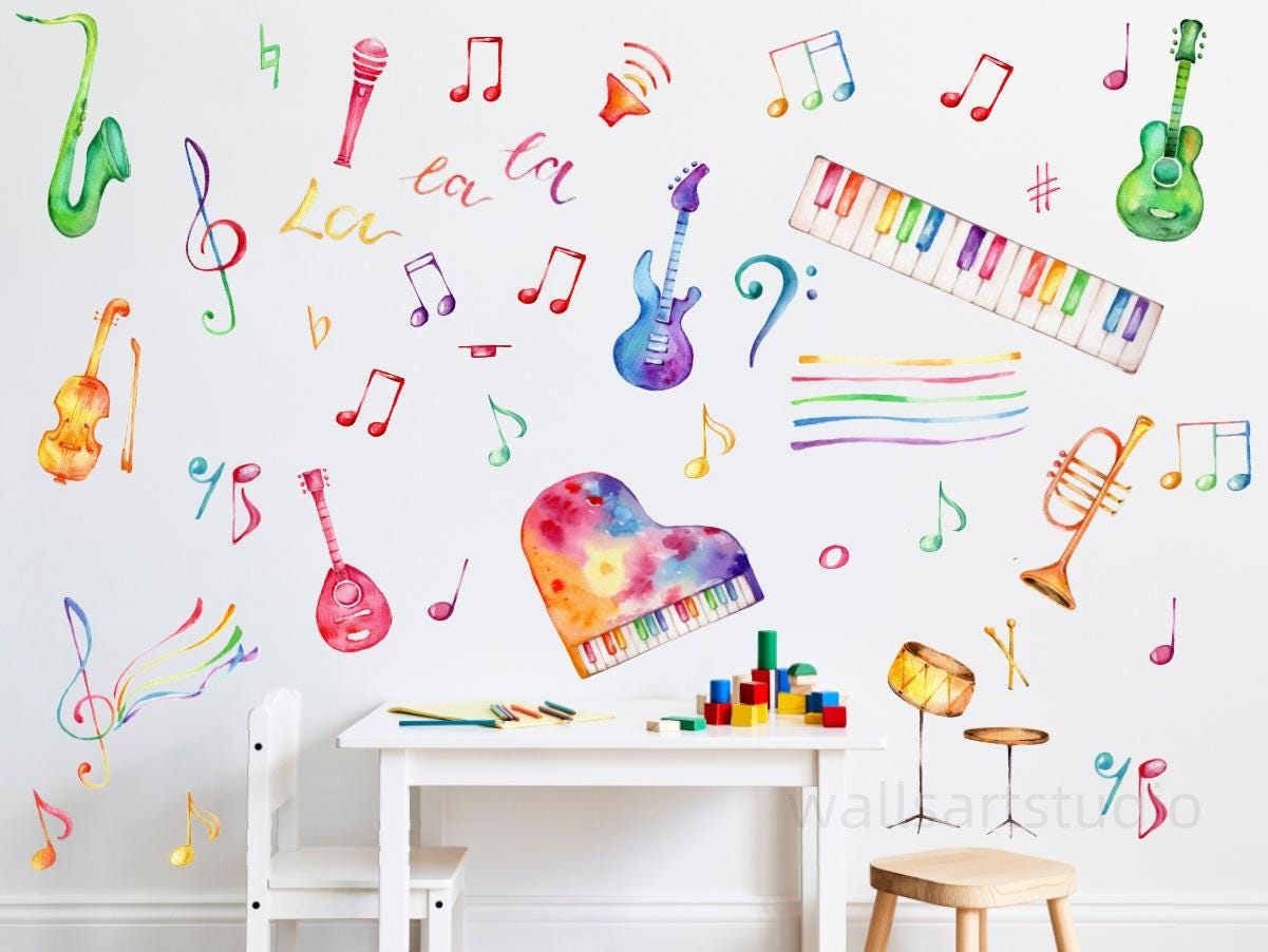 Watercolor Music Wall Sticker,peel Stick Musical Instrument Note ...
