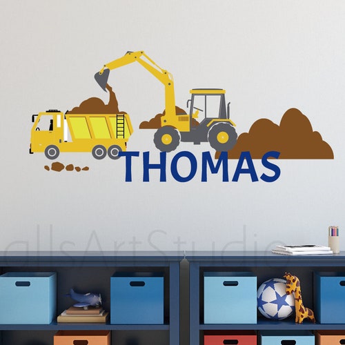 Construction Trucks Decal Excavator Mixer Sticker Boys Room - Etsy