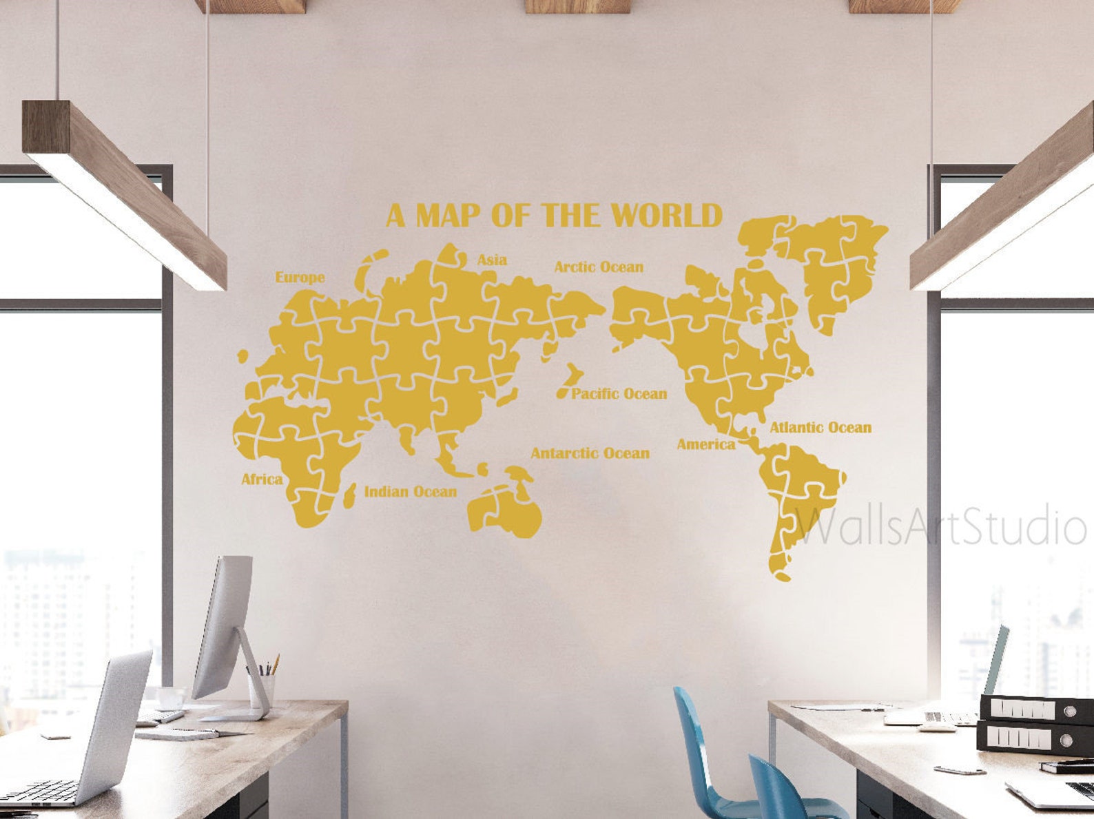 World Map Sticker,creativity World Map Decal , Nordic Style World Map ...