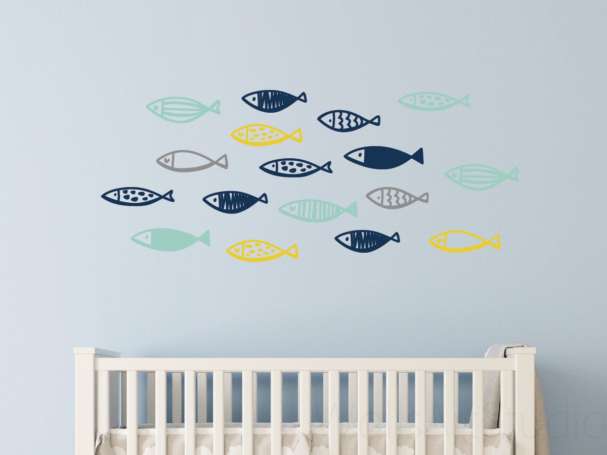17pcs Set Fishes Vinyl Decal Sea Fish Wall Decal Cute Fish | Etsy