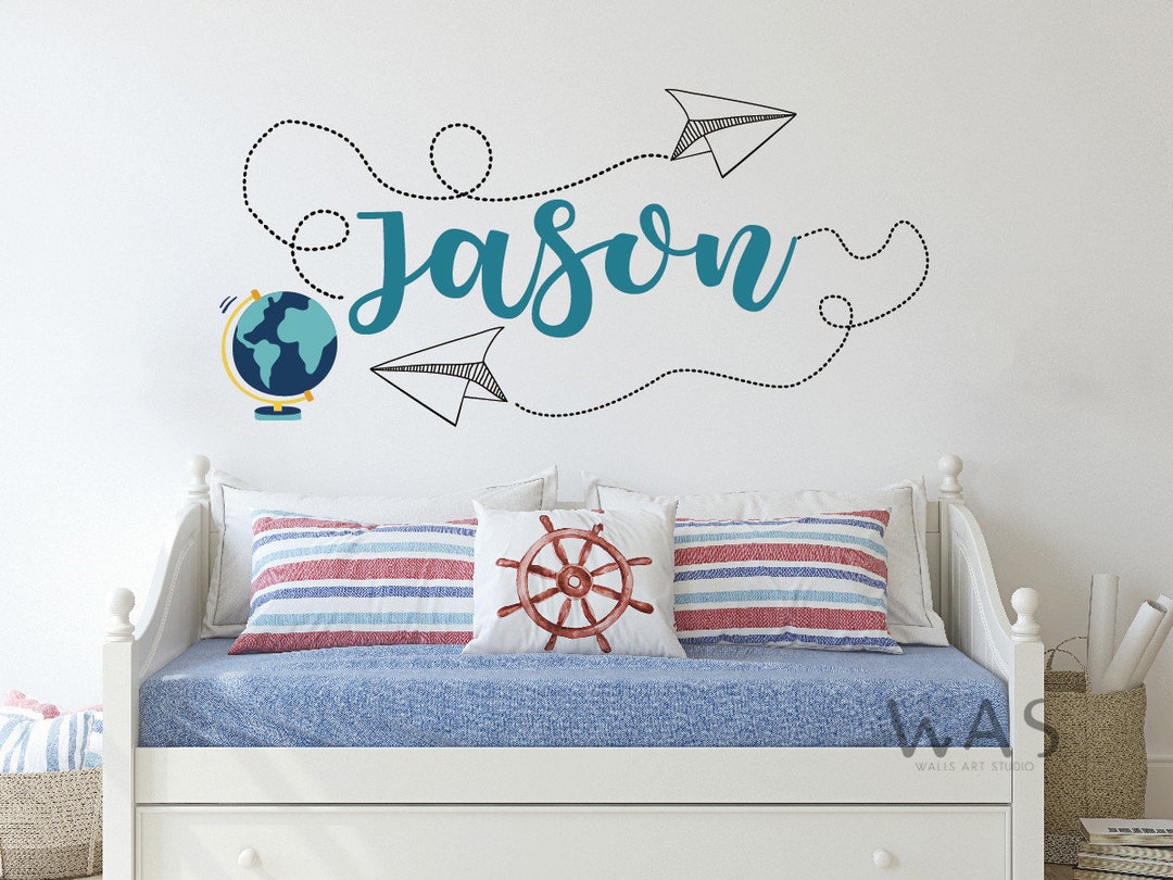 Personalized Name With Flying Paper Airplane Wall Decal-cute Paper ...