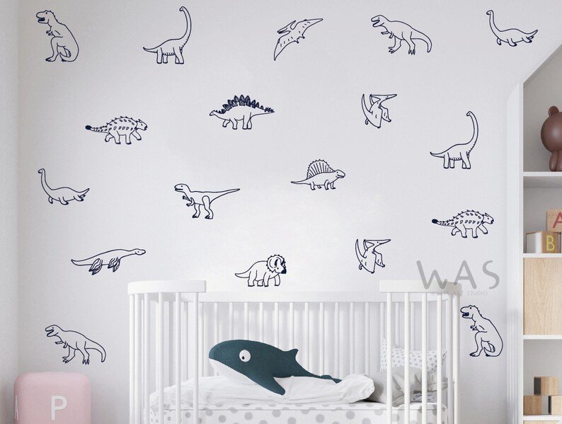 24 Doodled Minimalist Dinosaur Decals Dinosaur Wall - Etsy