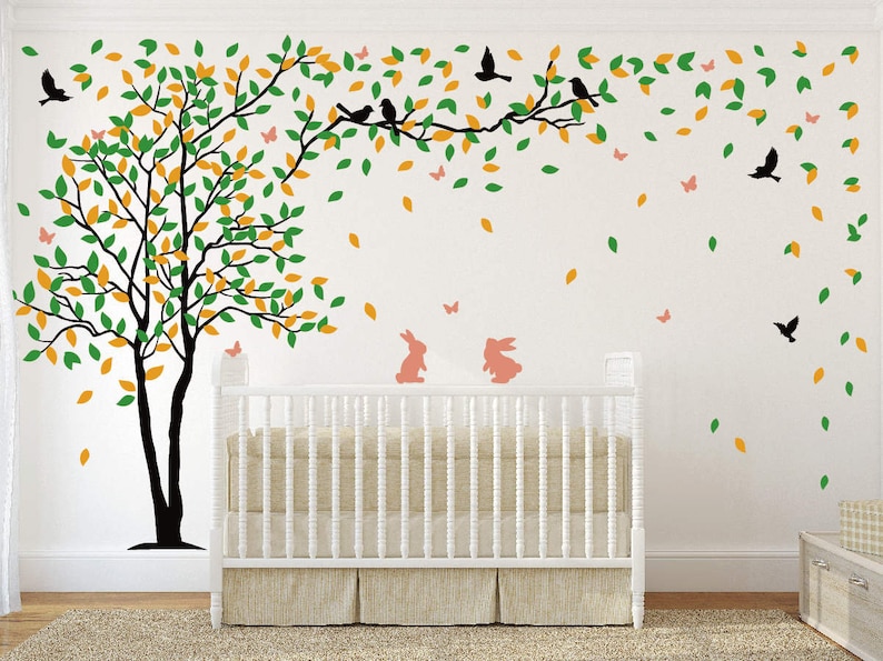 Blowing Tree Vinyl Sticker ,tree With Leaves Wall Decal, Blowing Tree ...