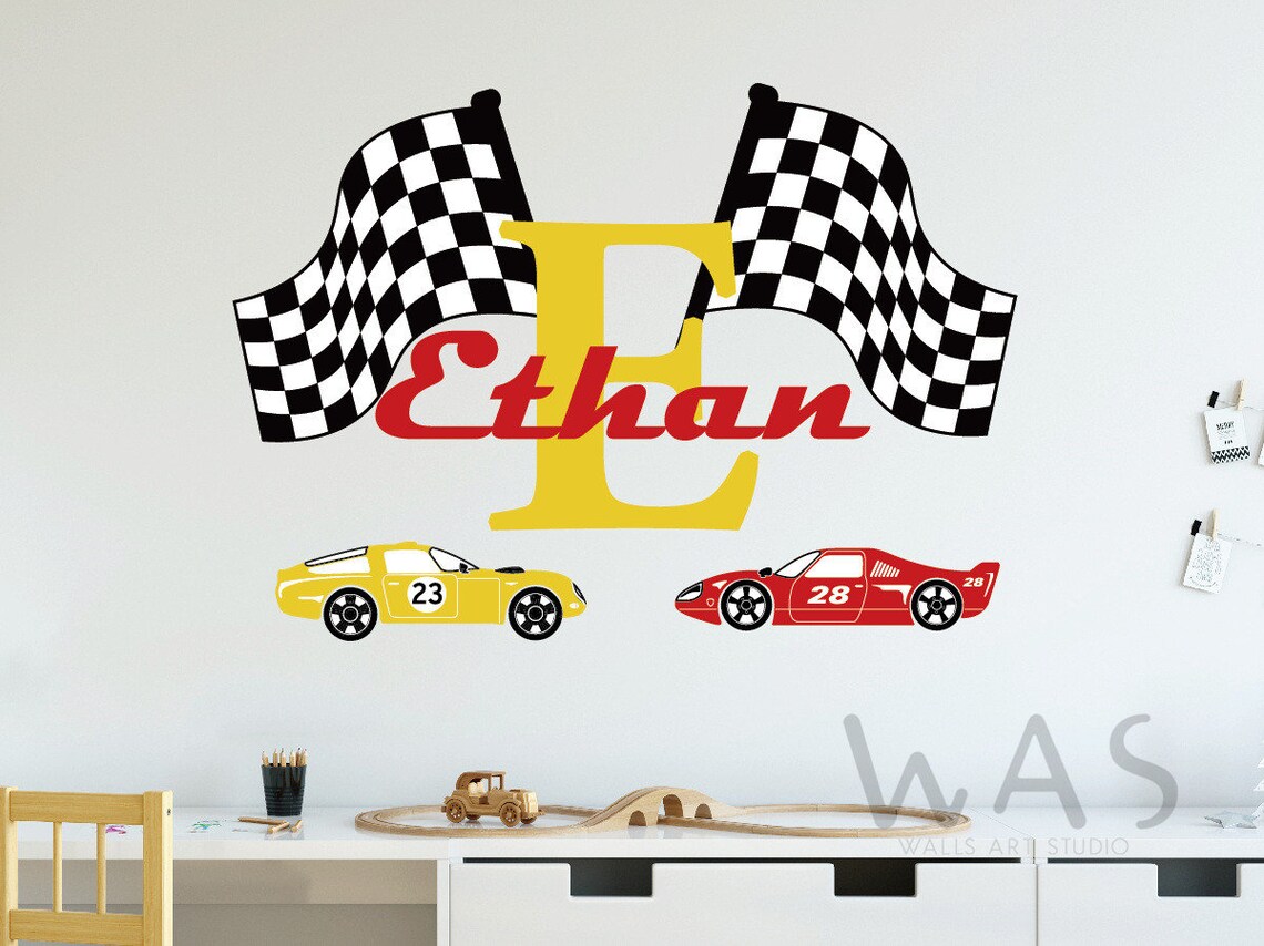 Custom Racing Name Wall Decal for Boys,speedy Race Flag Wall Sticker ...
