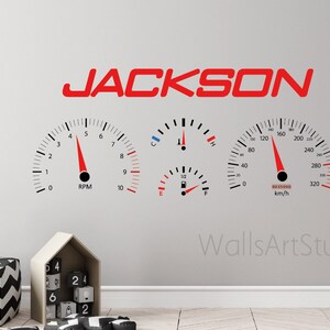 Boy Custom Name Wall Decal, Speedometer Wall Decal, Racing Car ...
