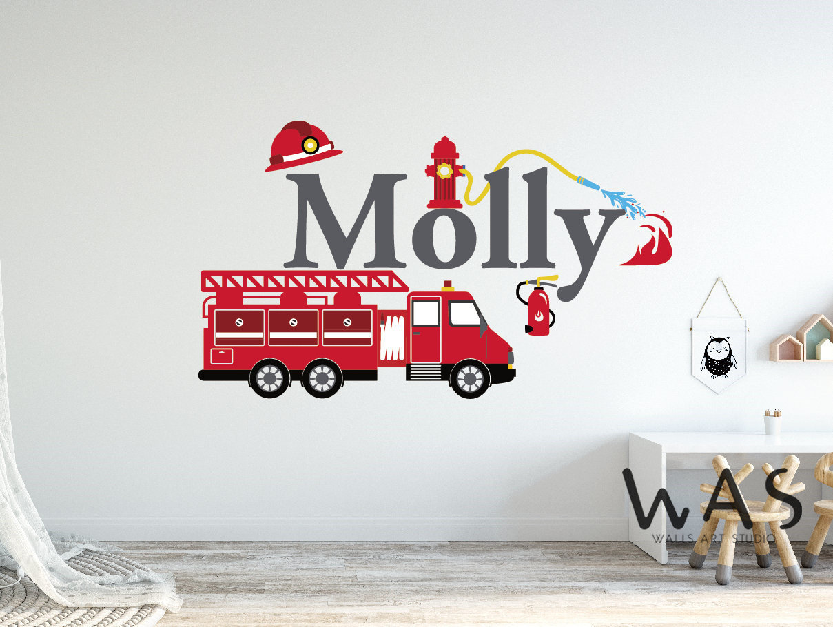 Custom Name Firetruck Wall Decal Boys Wall Decal Nursery - Etsy