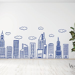 Doodled City Skyline Hand Drawing Wall Decal for Kids Room Playroom ...
