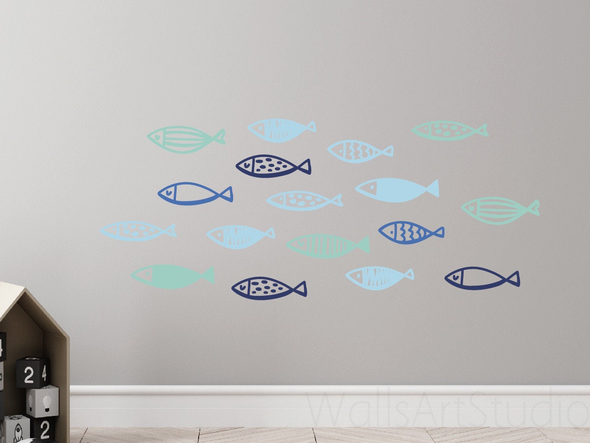 17pcs Set Fishes Vinyl Decal Sea Fish Wall Decal Cute Fish | Etsy