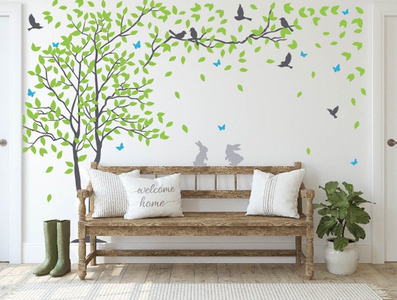 Blowing Tree Vinyl Sticker tree With Leaves Wall Decal - Etsy