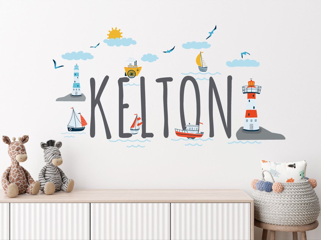 Custom Nautical Boy Name Wall Decal-personalized Name With Sailboat ...
