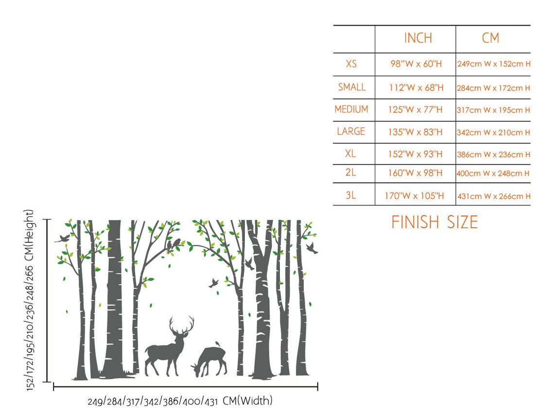 Birch Tree Deer Wall Decal Nursery Forest Removable Birch Trees Vinyl ...