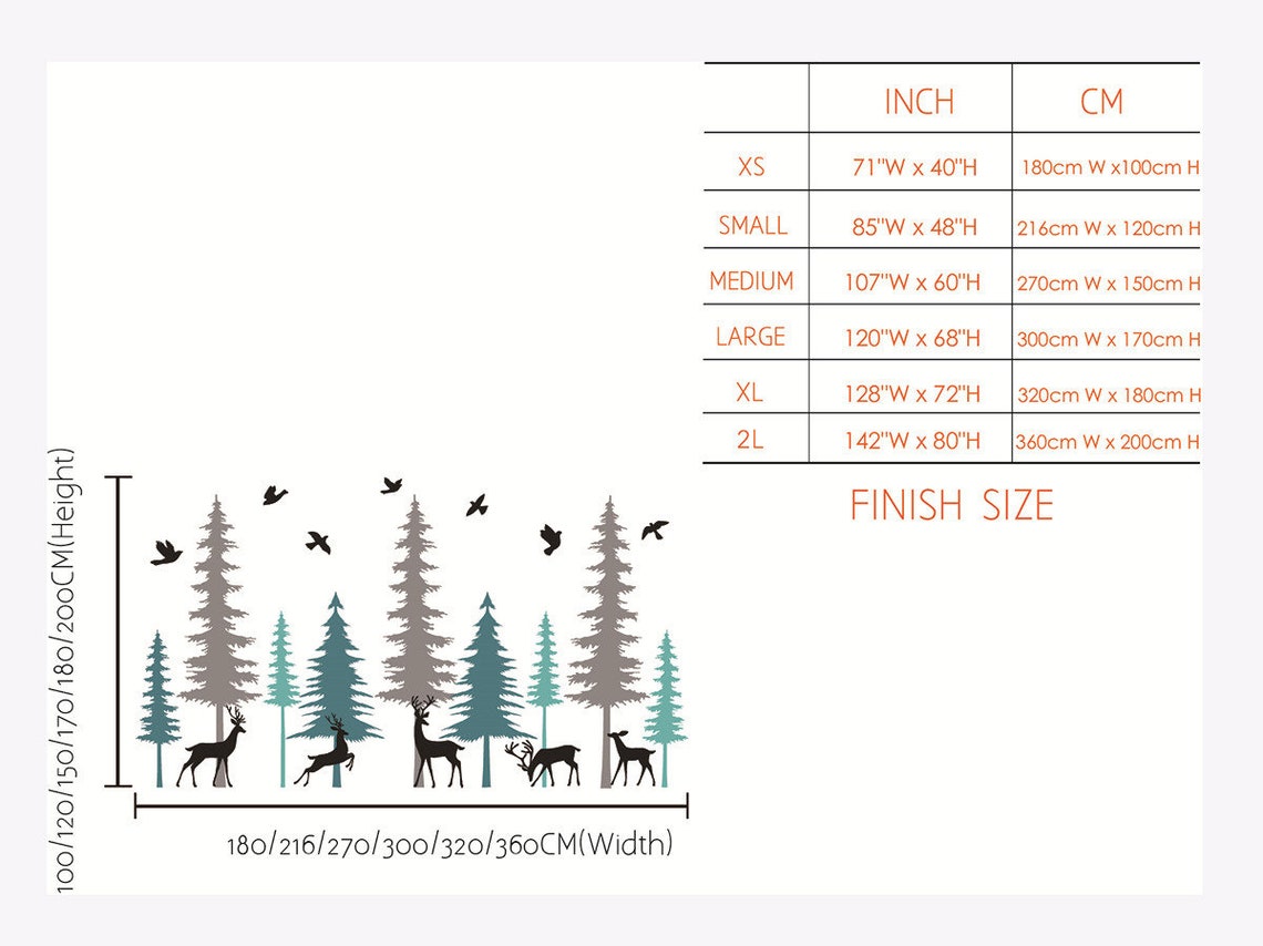 Pine Tree With Deers Wall Decals Forest Wall Decalswild Life | Etsy