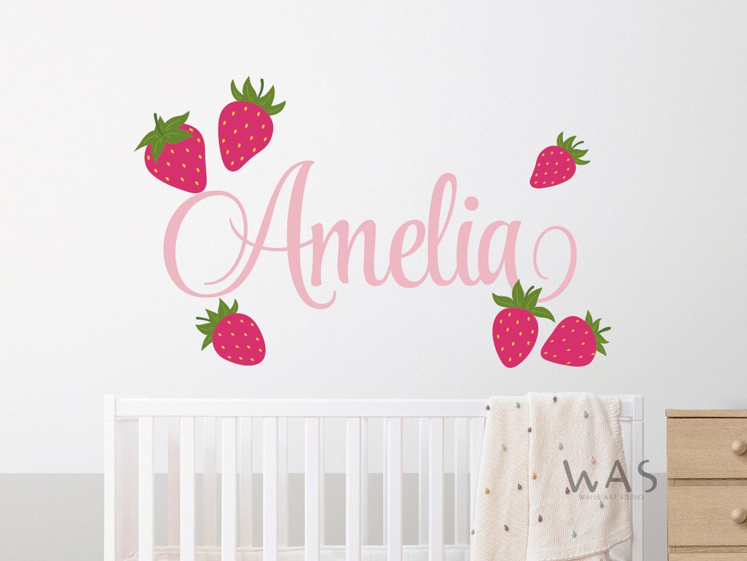Personalized Girl Name With Pink Strawberry Wall Decals,strawberry Wall ...