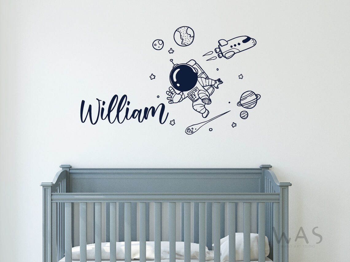 Boy Name Wall Decal Space Wall Art Rocket Decal Astronaut - Etsy