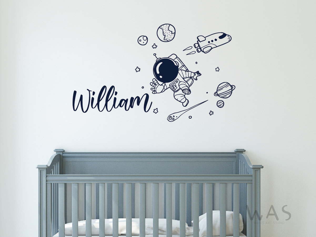 Boy Name Wall Decal Space Wall Art Rocket Decal Astronaut - Etsy