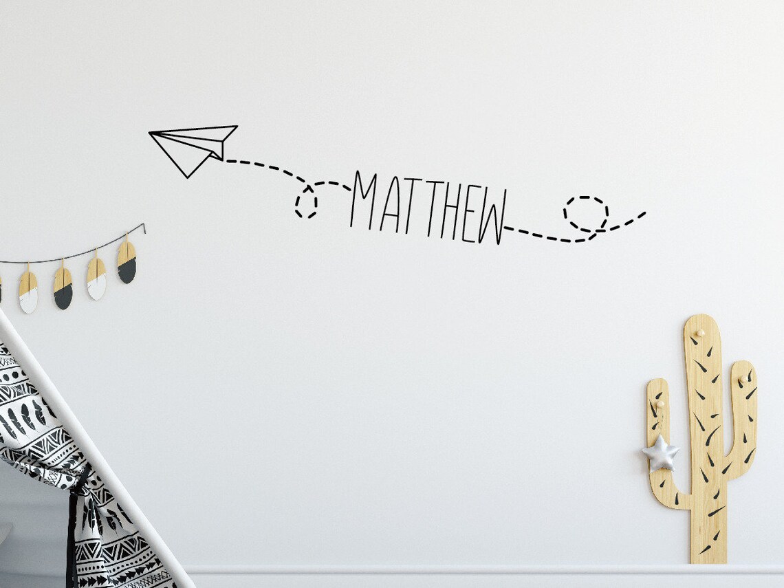 Flying Paper Airplane Wall Sticker With Personalized Name - Etsy
