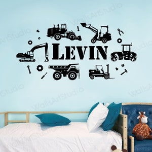 Construction Trucks Decal, Excavator Mixer Sticker , Boys Room Wall ...
