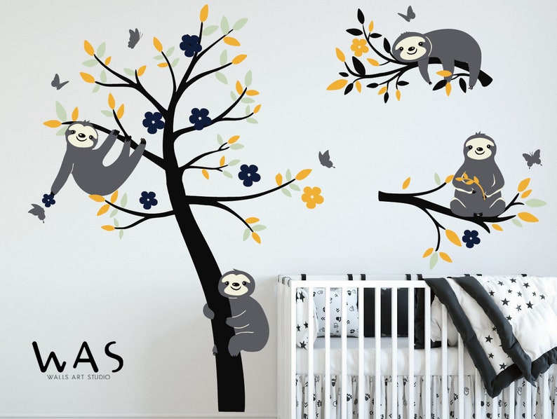 Large Tree and Sloth Wall Decals Kids Wall Stickers Baby - Etsy