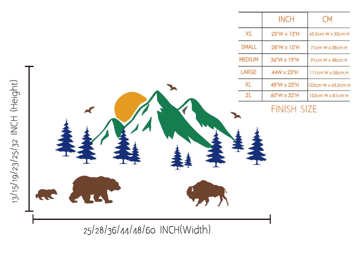 Mountains and Pine Trees Vinyl Decals Woodland Vinyl Sticker | Etsy