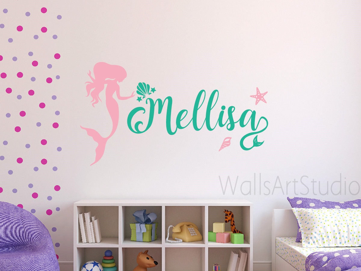 Name Decal Mermaid Wall Decal Starfish Nursery With - Etsy