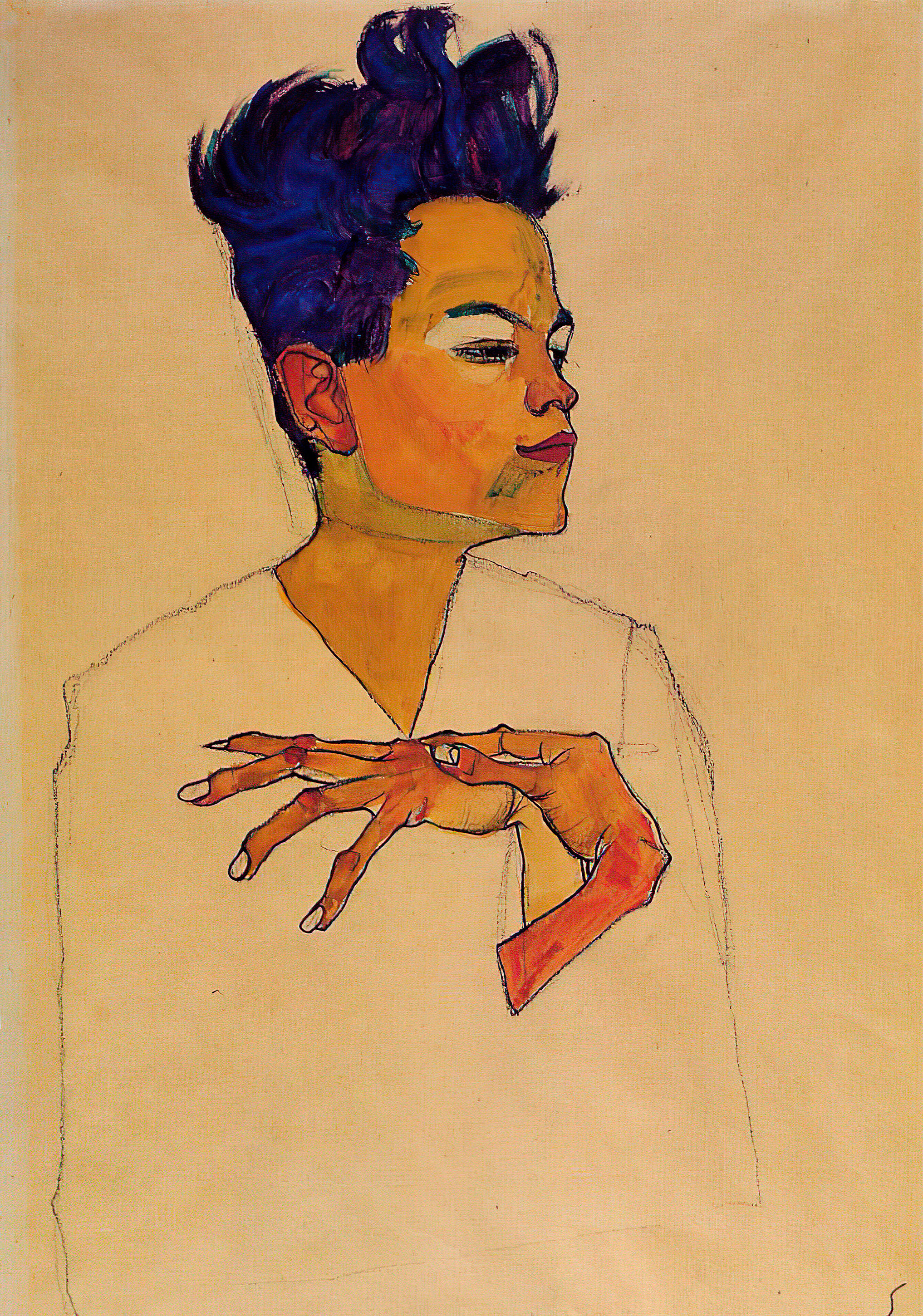 Egon Schiele: Self Portrait With Hands On Chest 1910. Canvas | Etsy