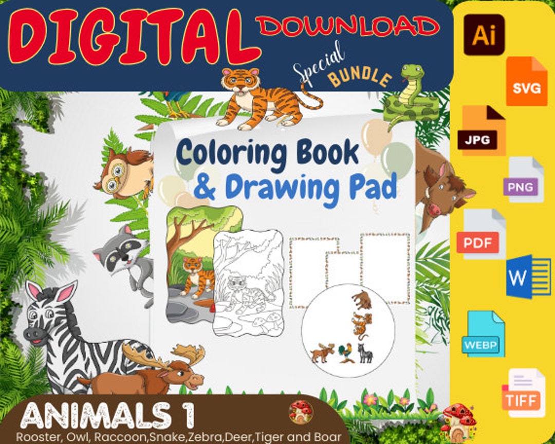 Animals 1, Coloring Pages, Drawing Pad All in One-digital Downloads: Ai ...