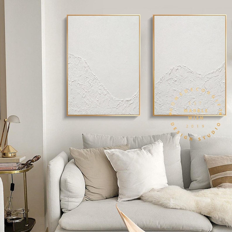 Large Set of 2 Painting 2 Piece Wall Art Canvas 3D White - Etsy