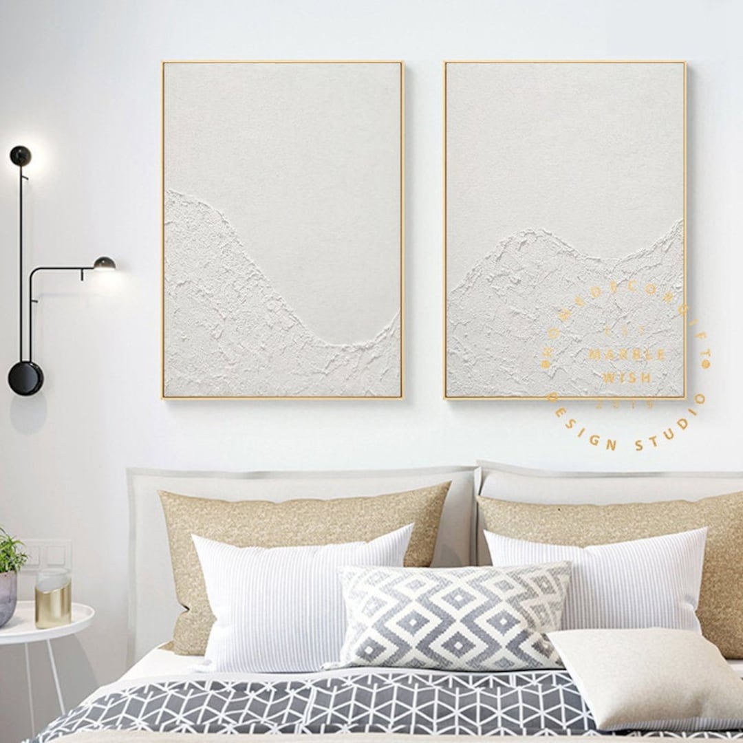 Large Set of 2 Painting 2 Piece Wall Art Canvas 3D White Painting White ...