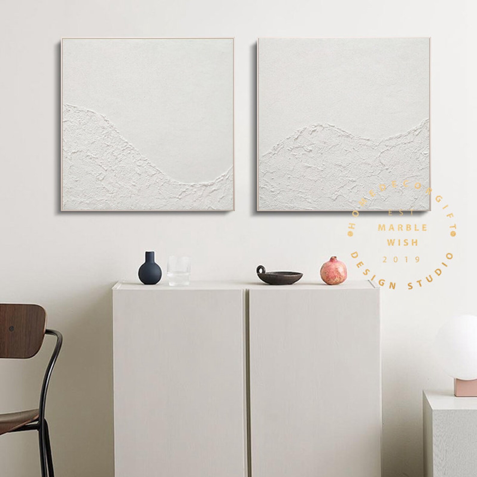 Large Set of 2 Painting 2 Piece Wall Art Canvas 3D White Painting White ...