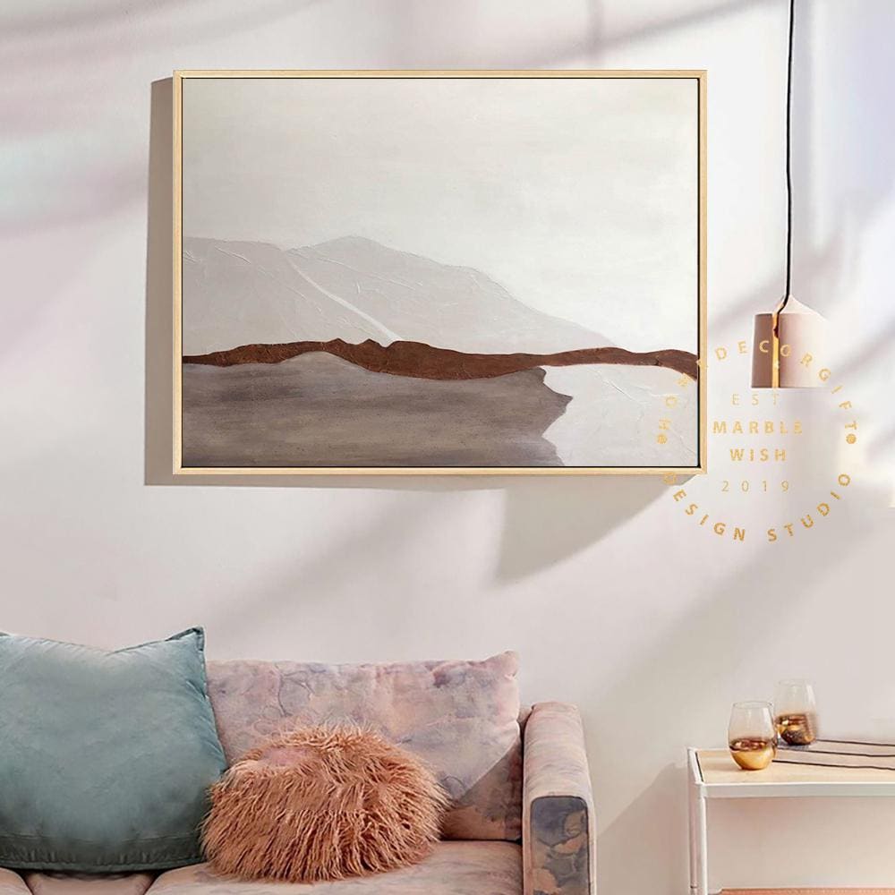 Large Beige Textured Abstract Mountain Painting Minimalist Terracotta ...