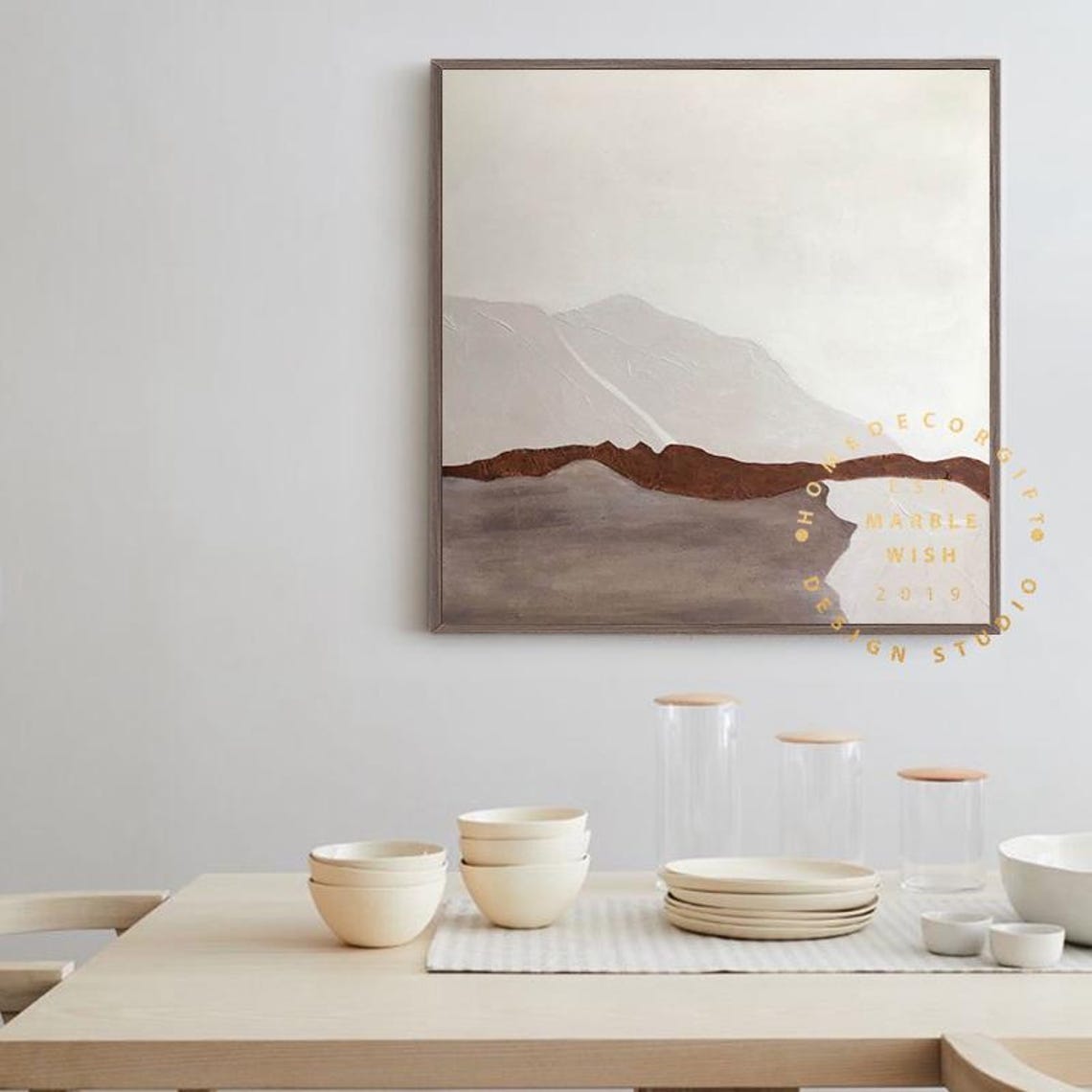Large Beige Textured Abstract Mountain Painting Minimalist Terracotta ...