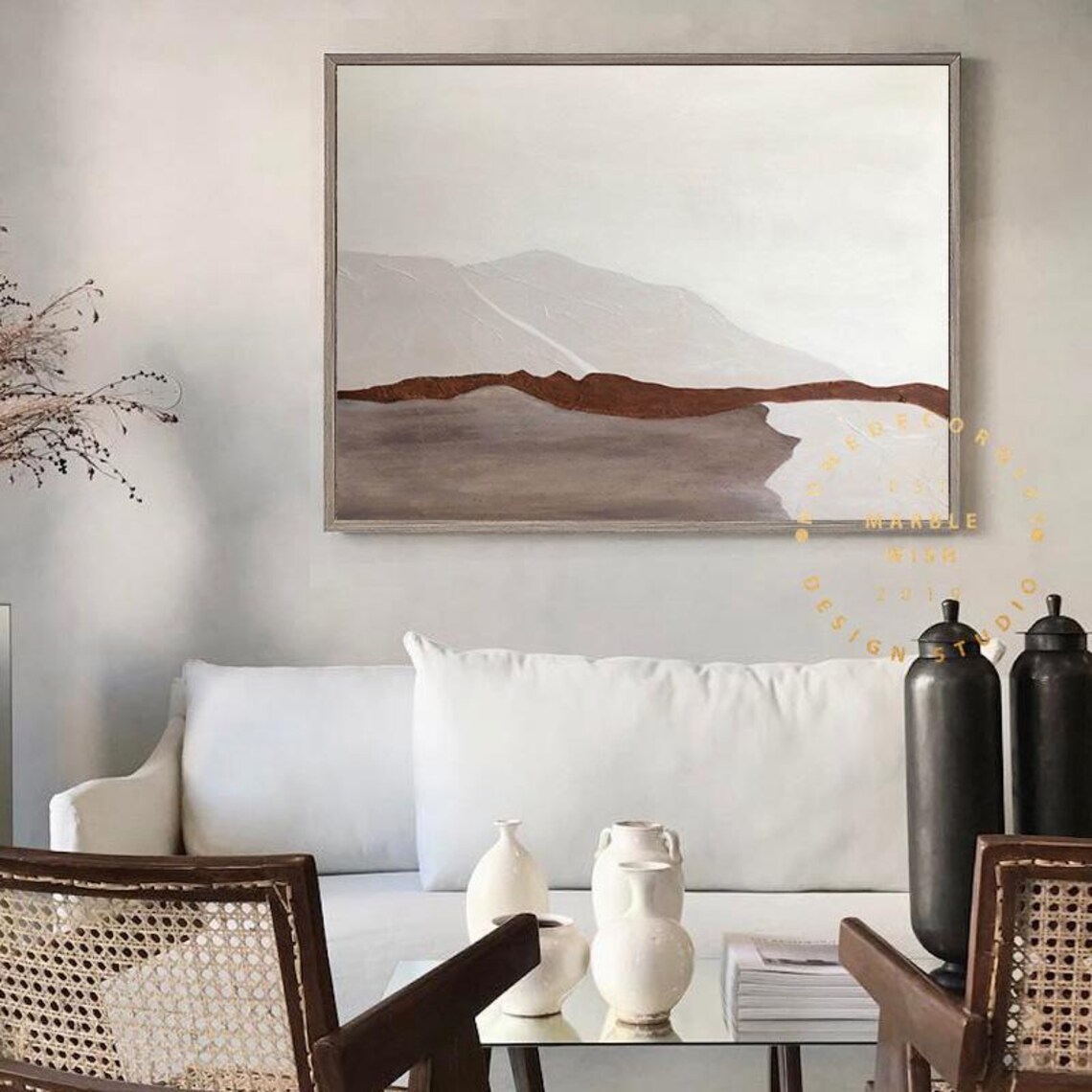 Large Beige Textured Abstract Mountain Painting Minimalist Terracotta ...