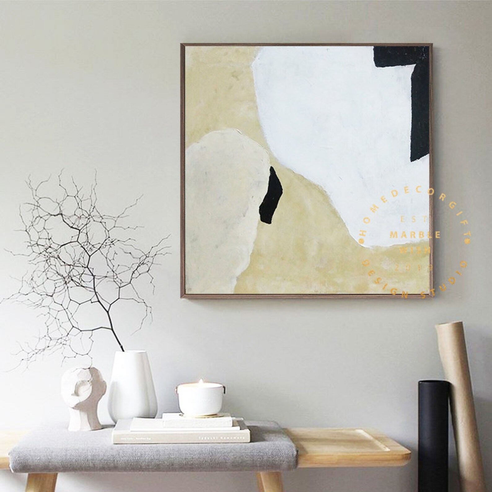 Large Abstract Painting on Canvas Beige Abstract Painting | Etsy