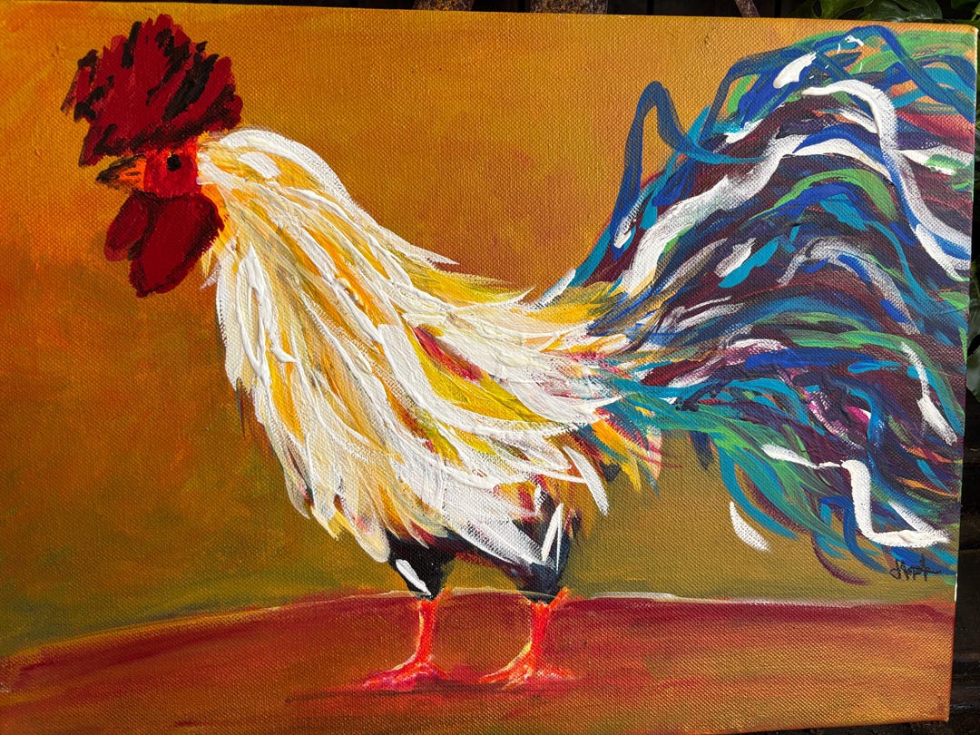 Original Rooster Acrylic Painting on Canvas: Vibrant Animal Wall Art ...