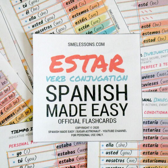 Estar Conjugation Spanish Flashcards | Etsy