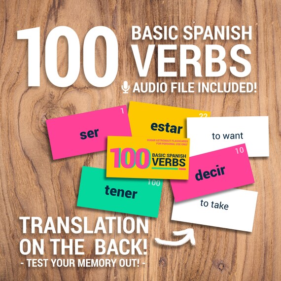 100 Basic Spanish Verbs Flashcards Audio Included | Etsy