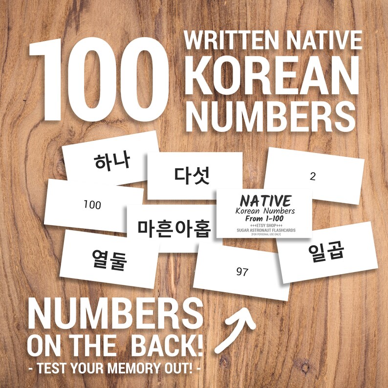100 Written Native Korean Numbers Flashcards, DIGITAL DOWNLOAD - Etsy