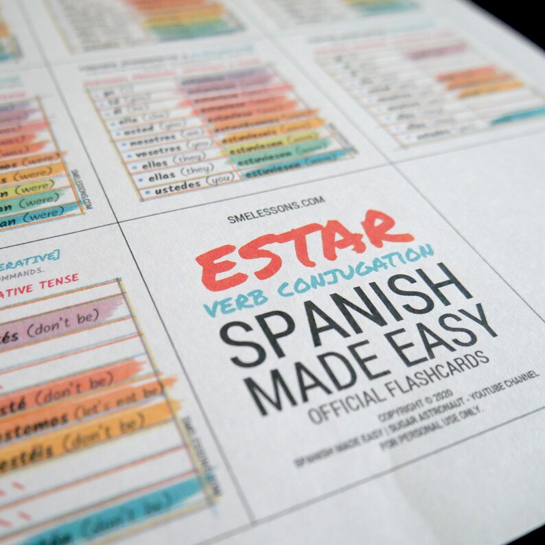 Estar Conjugation | Spanish Flashcards, DIGITAL DOWNLOAD - Etsy