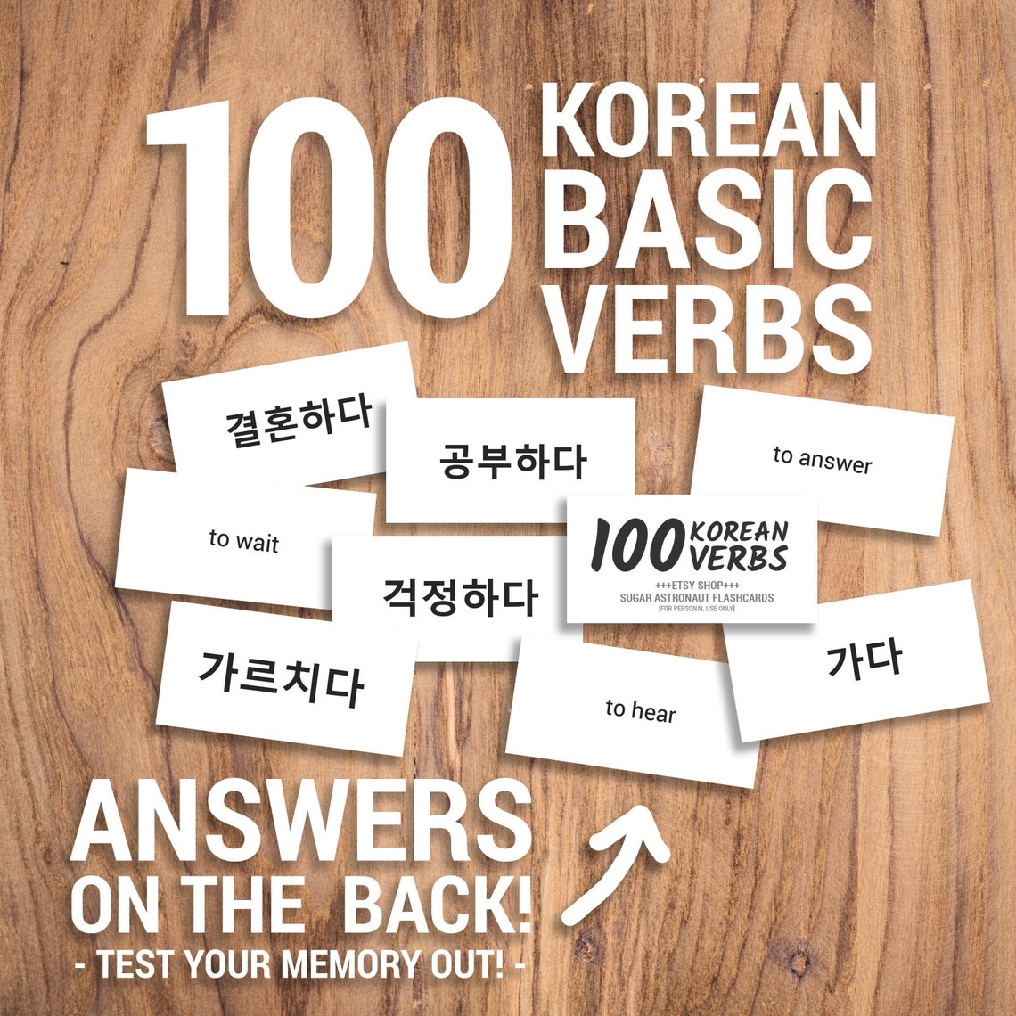 100 Most Basic Korean Verbs Flashcards, DIGITAL DOWNLOAD - Etsy