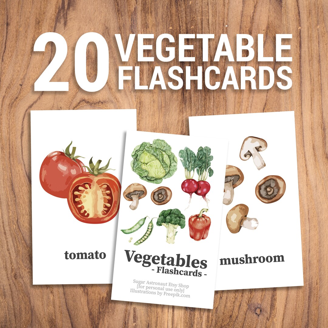 20 Vegetable Flashcards in English, DIGITAL DOWNLOAD - Etsy