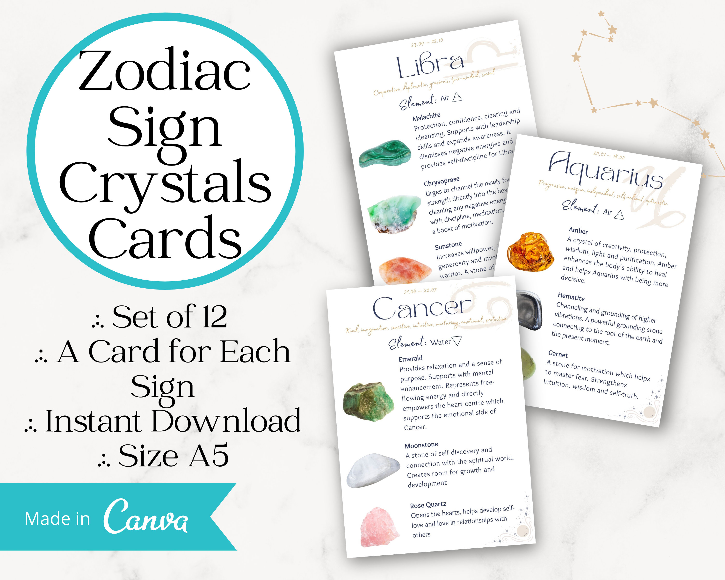 Zodiac Sign Crystal Guide Cards (digital Download) - Etsy