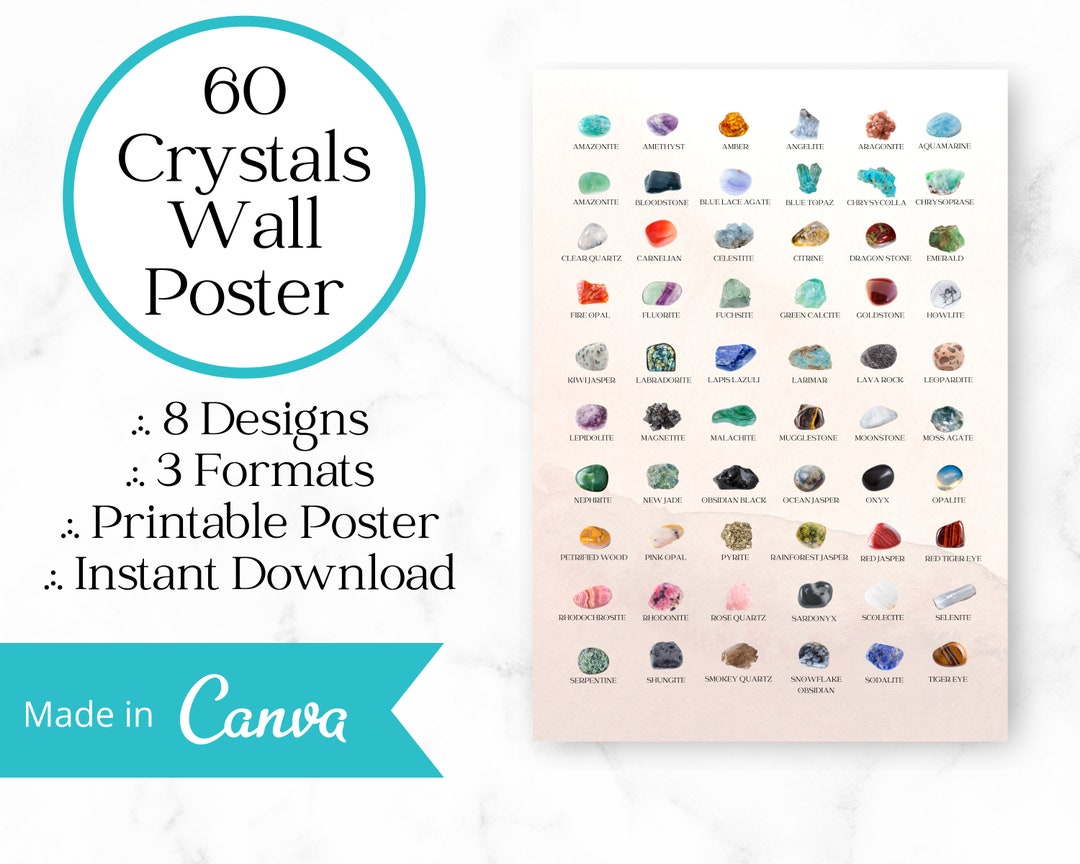 60 Crystals Wall Poster 8 Designs 3 File Formats 2 Sizes PDF JPG PNG ...