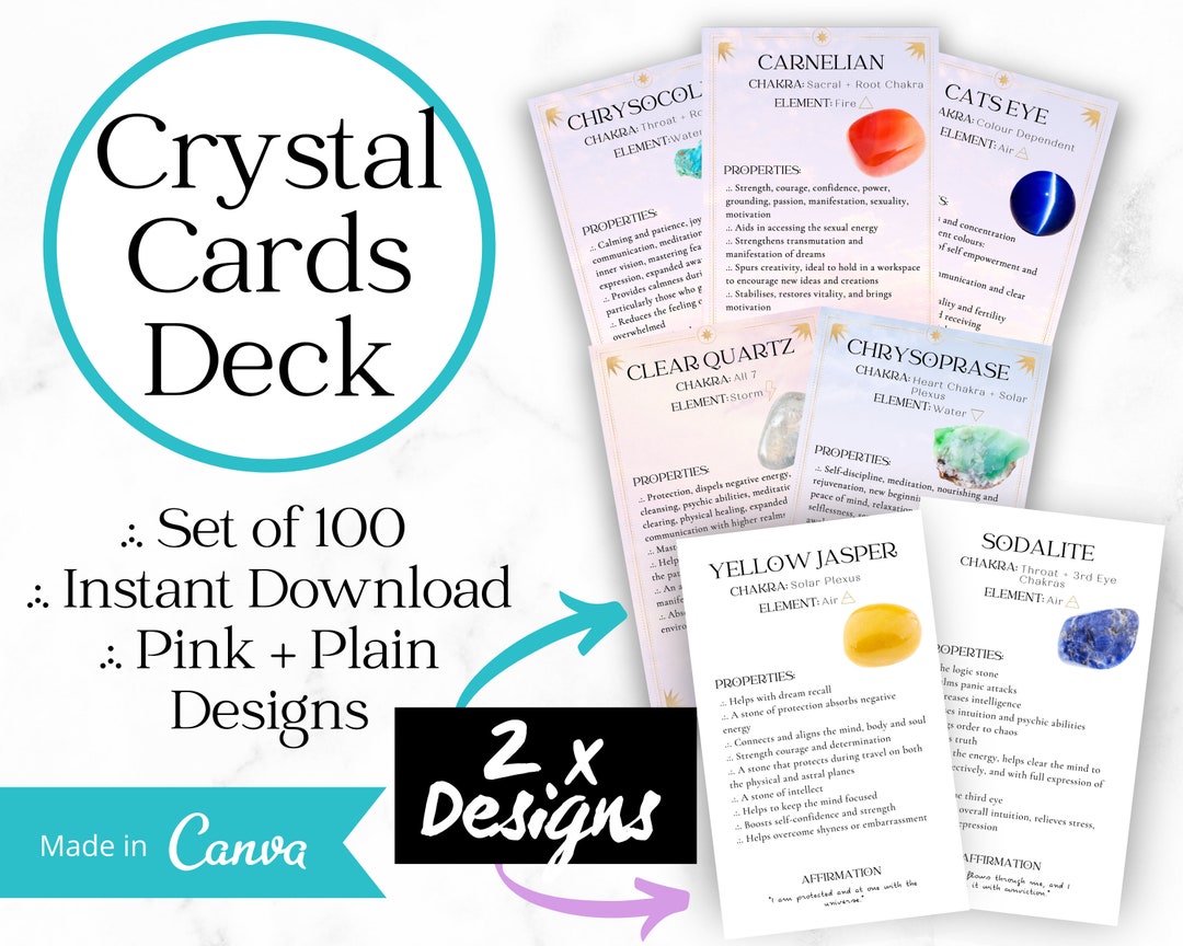 Crystal Cards Set 100 Printable Cards Deck 2 Designs | Digital Instant ...