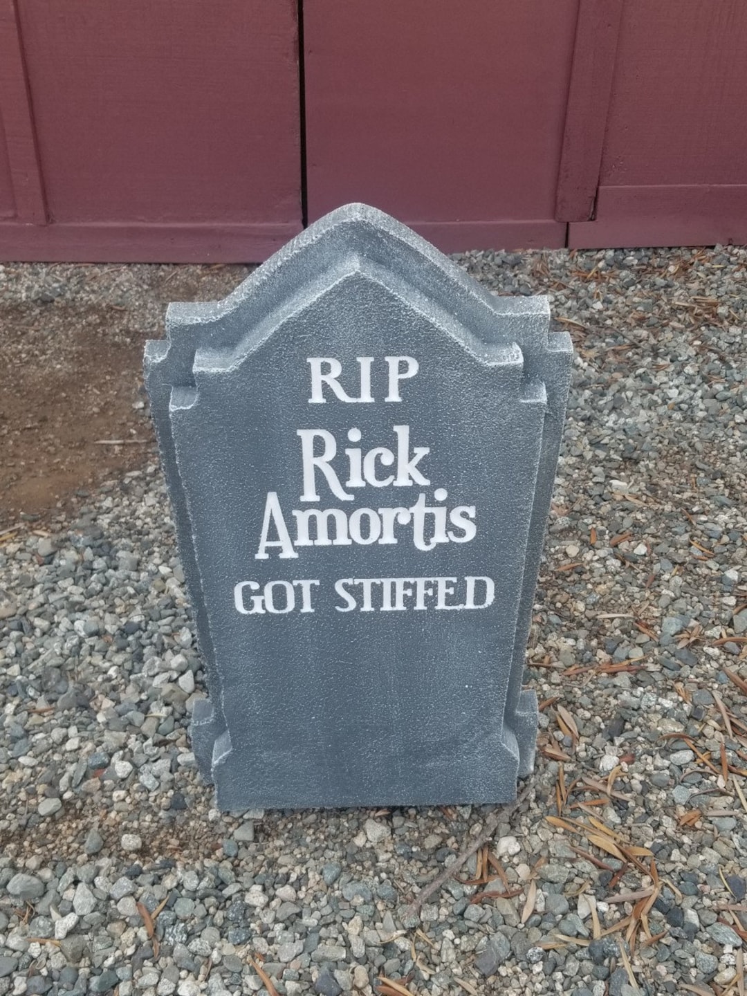 Funny Halloween Tombstone: RIP Rick Amortis, Got Stiffed - Foam Gravestone Prop - Etsy