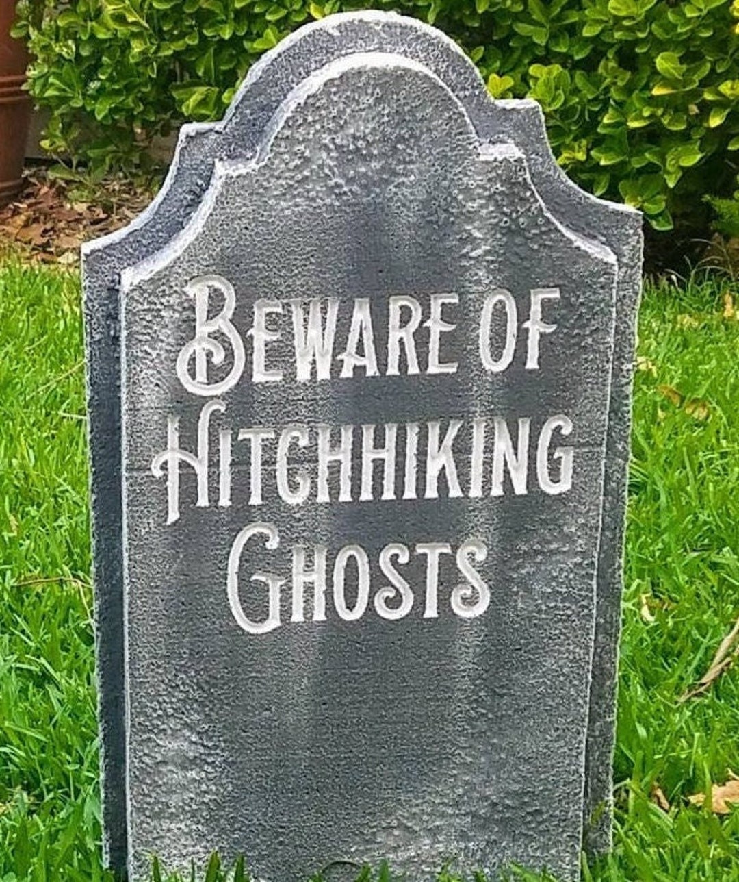 Beware Hitchhiking Ghosts Tombstone: Custom Halloween Graveyard Decor ...