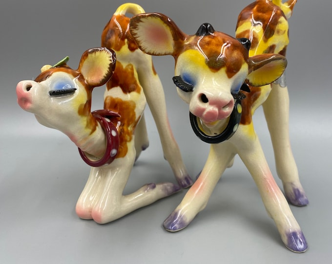 Napco / Vintage Rare Napco Pair Capering Calves / 1950s Pair Cow Calves ...