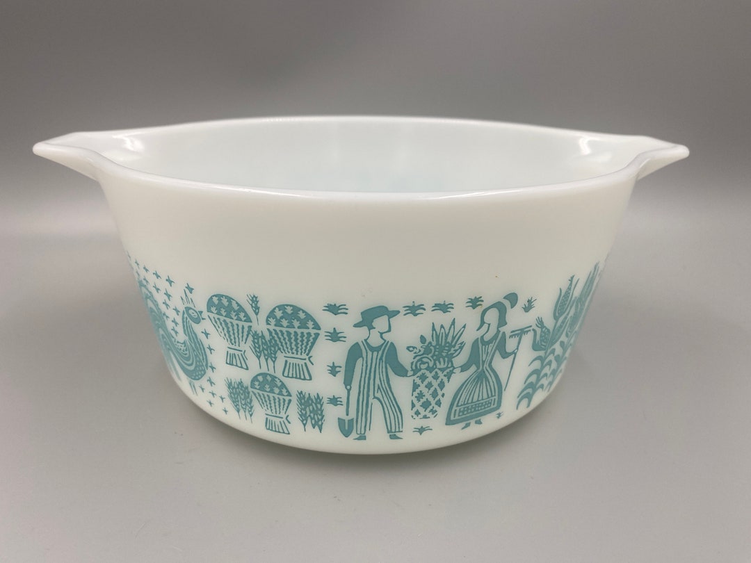 Pyrex / Vintage Pyrex / Pyrex Amish Butterprint #474 White W/ Turquoise ...