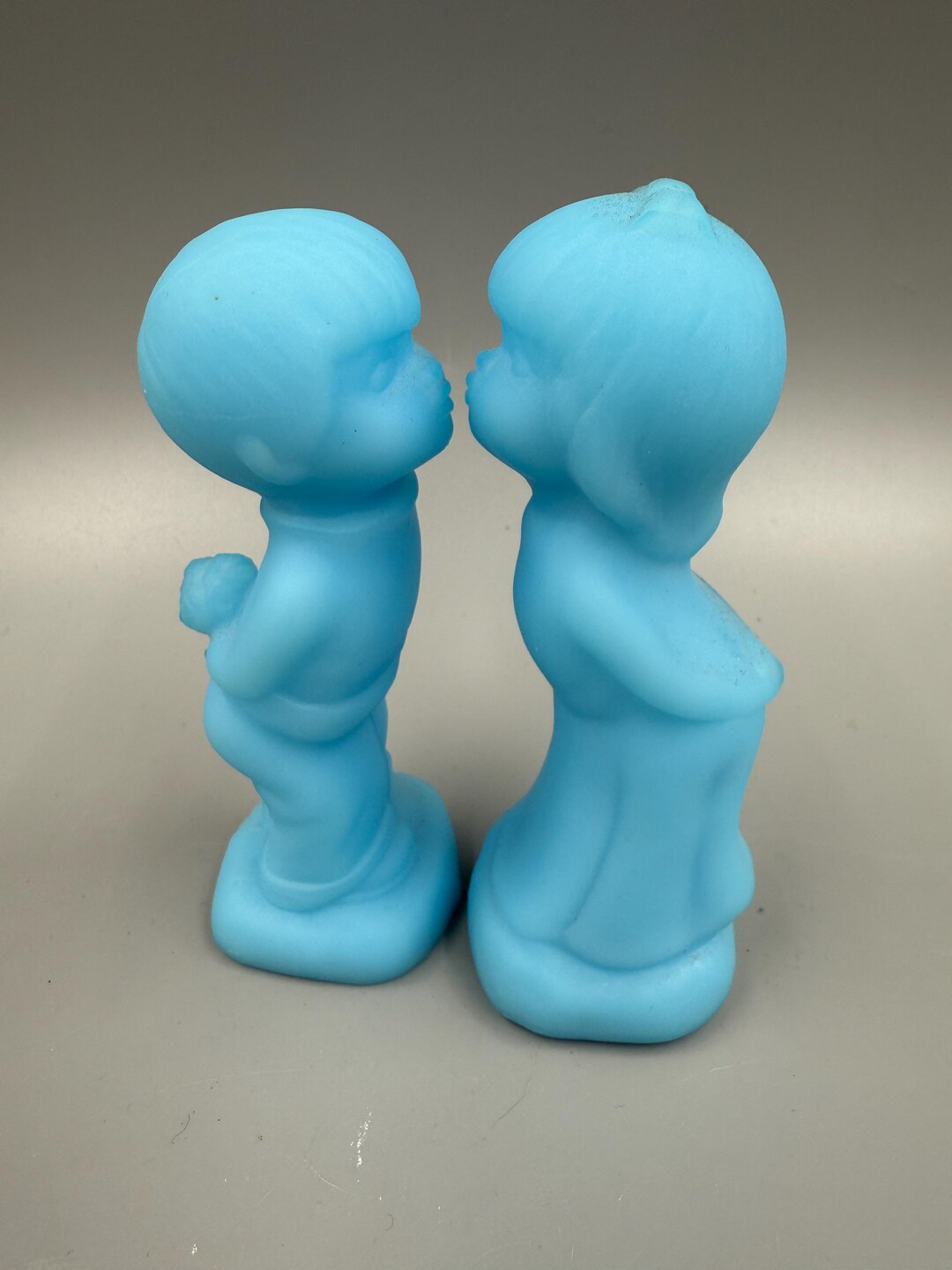 Fenton / Vintage Fenton / Fenton Blue Satin Glass Young Boy and Girl ...