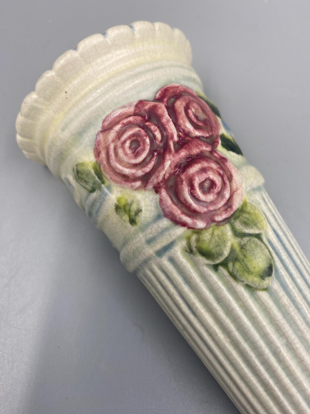 Weller / Antique Pottery / Weller Roma Wall Pocket 3 Red Rose Pattern ...